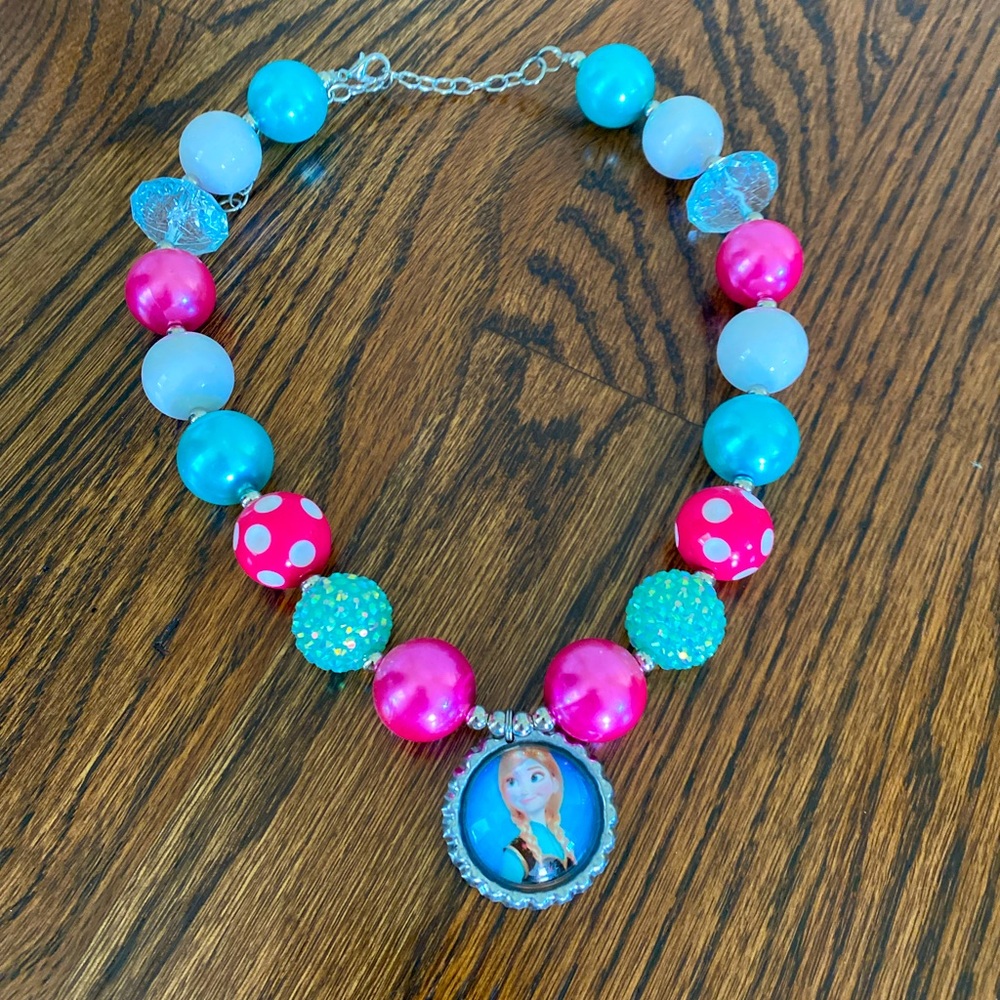 Disney Frozen Anna Beaded Necklace Pink White Teal Li… - Gem